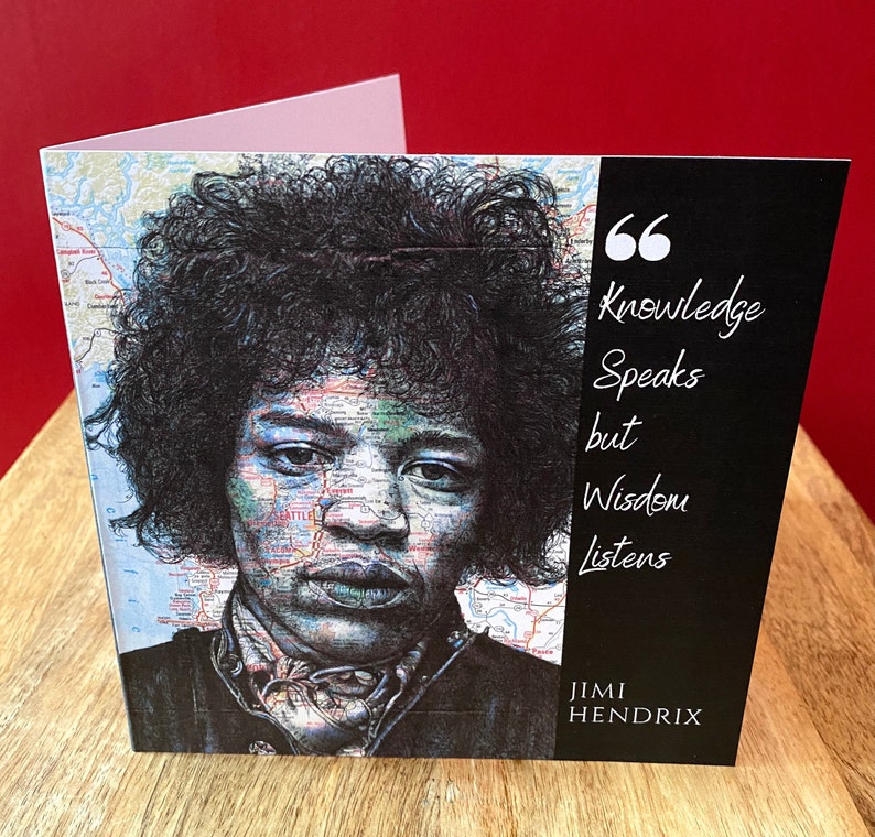 Jimi Hendrix Inspired Greeting Birthday Card. Drawing on Map. Blank ...
