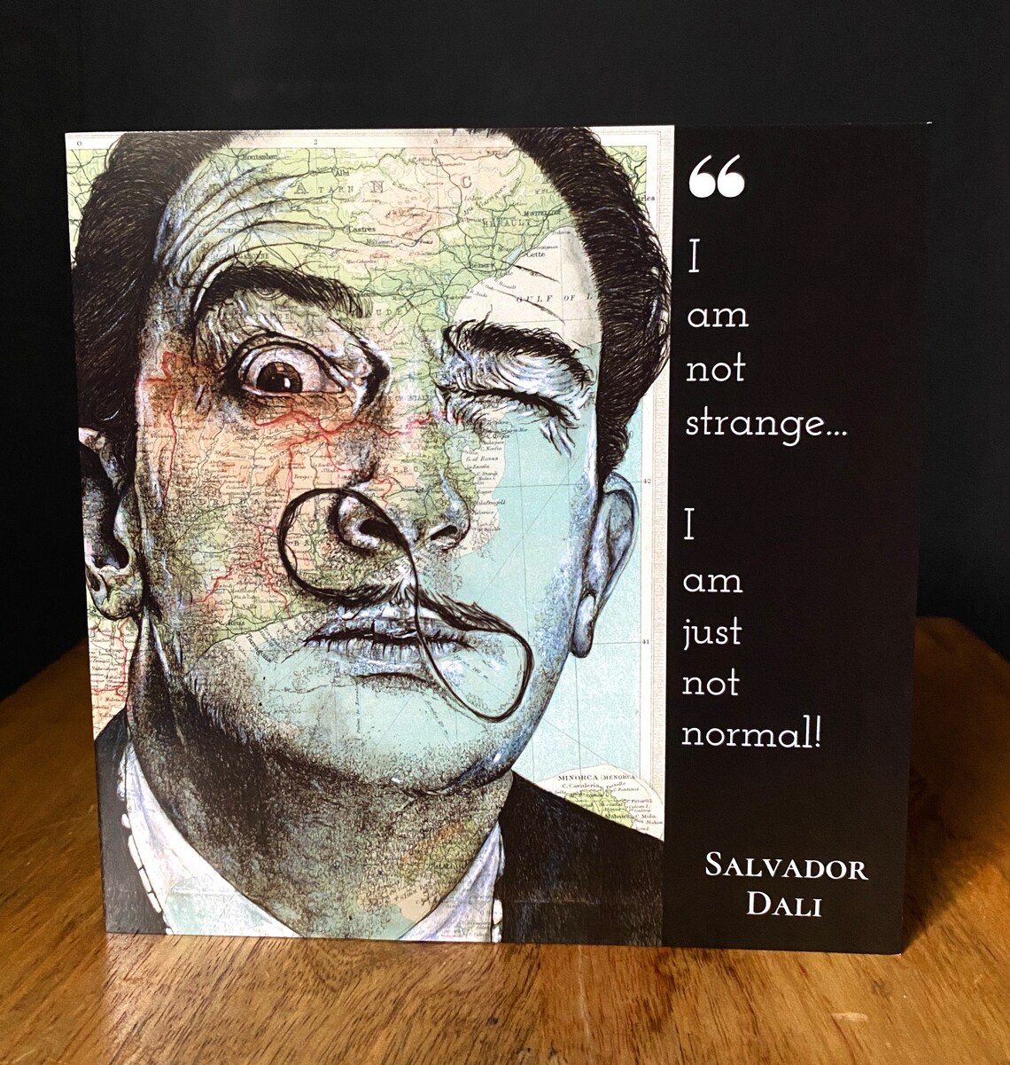 Salvador Dali Inspired Greeting Birthday Card. Drawing on Map Spain ...