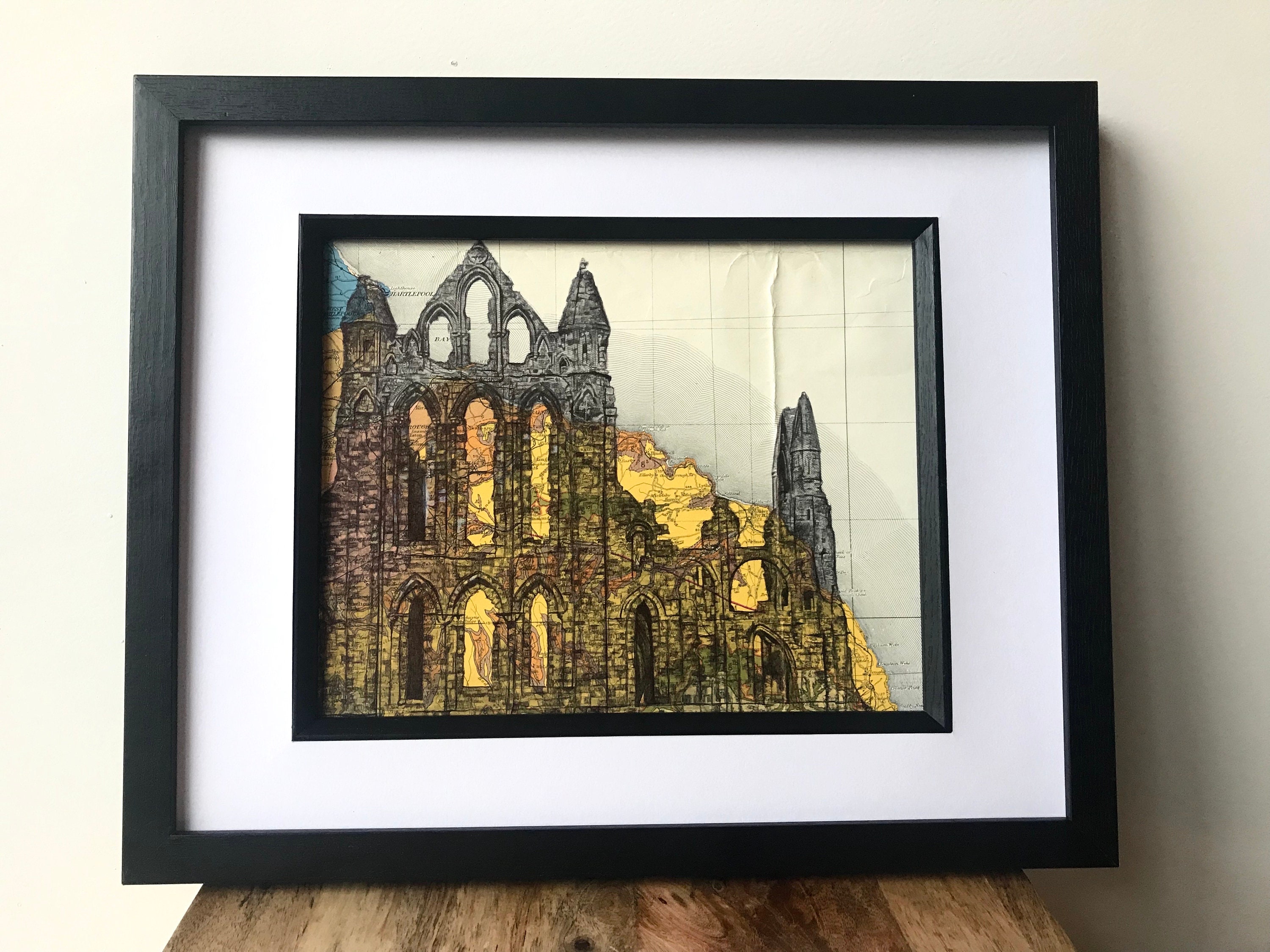 Whitby Abbey Print. Pen Drawing Over Map . A4 Unframed - Etsy