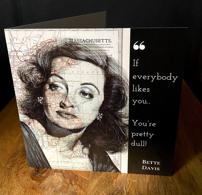 Bette Davis Inspired Greeting Birthday Card. Drawing on Map New ...