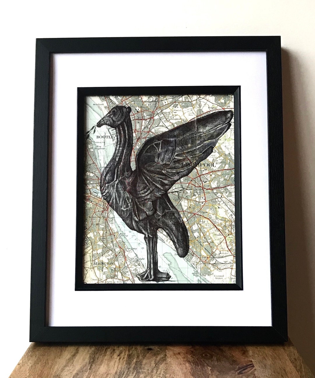 Liver Bird Art Print. Pen Drawing Over Map of Liverpool . A4 Unframed ...