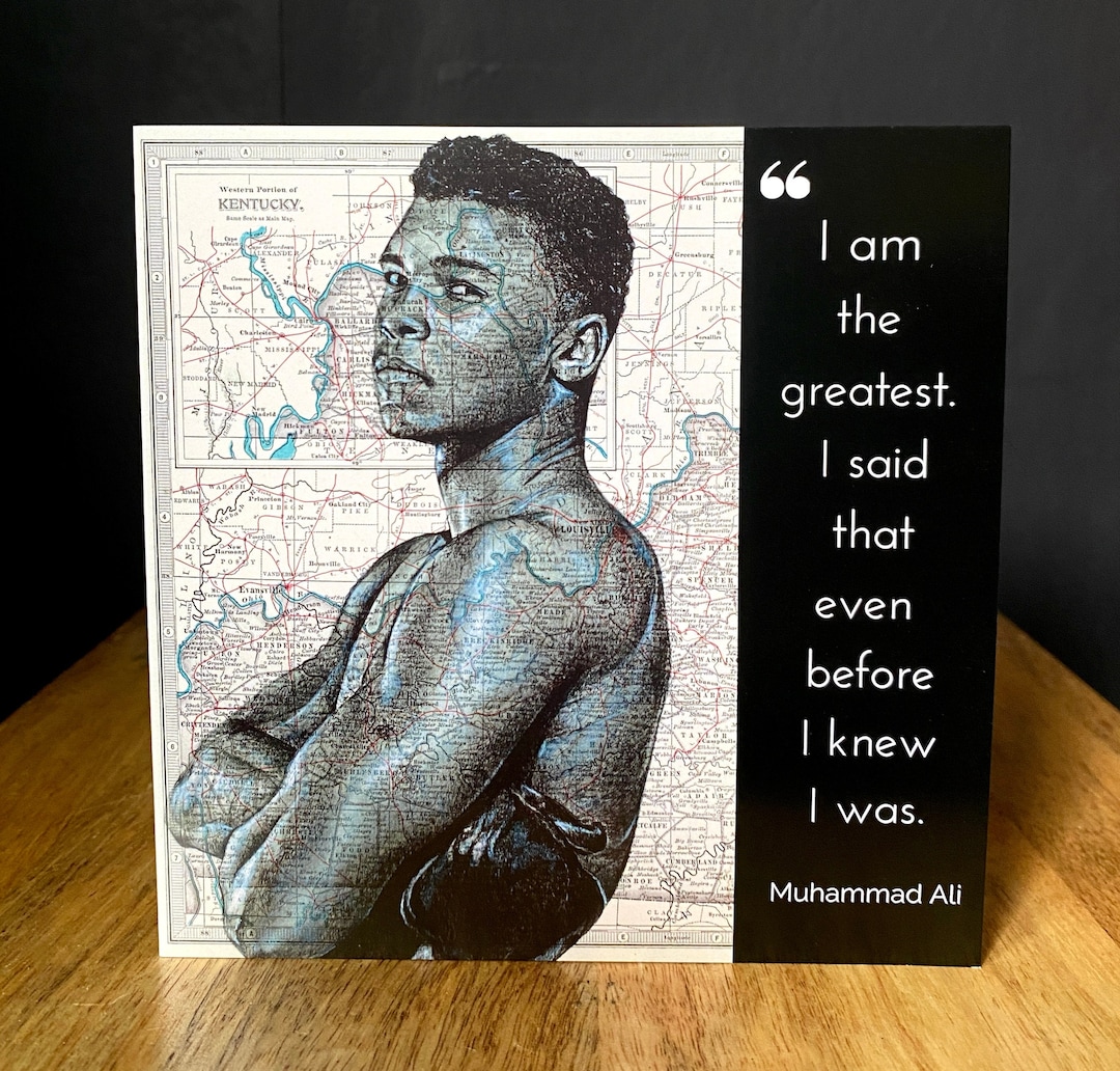 Muhammed Ali Inspired Greeting Birthday Card. Drawing on Map. Blank ...