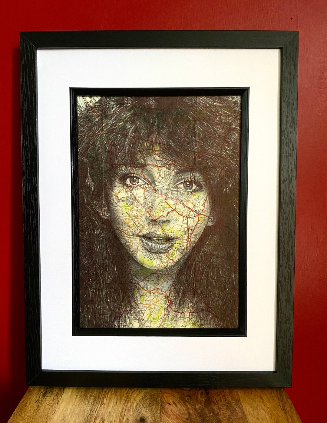 Kate Bush Portrait Print. Pen Drawing Over Map of Kent. A4 Unframed - Etsy