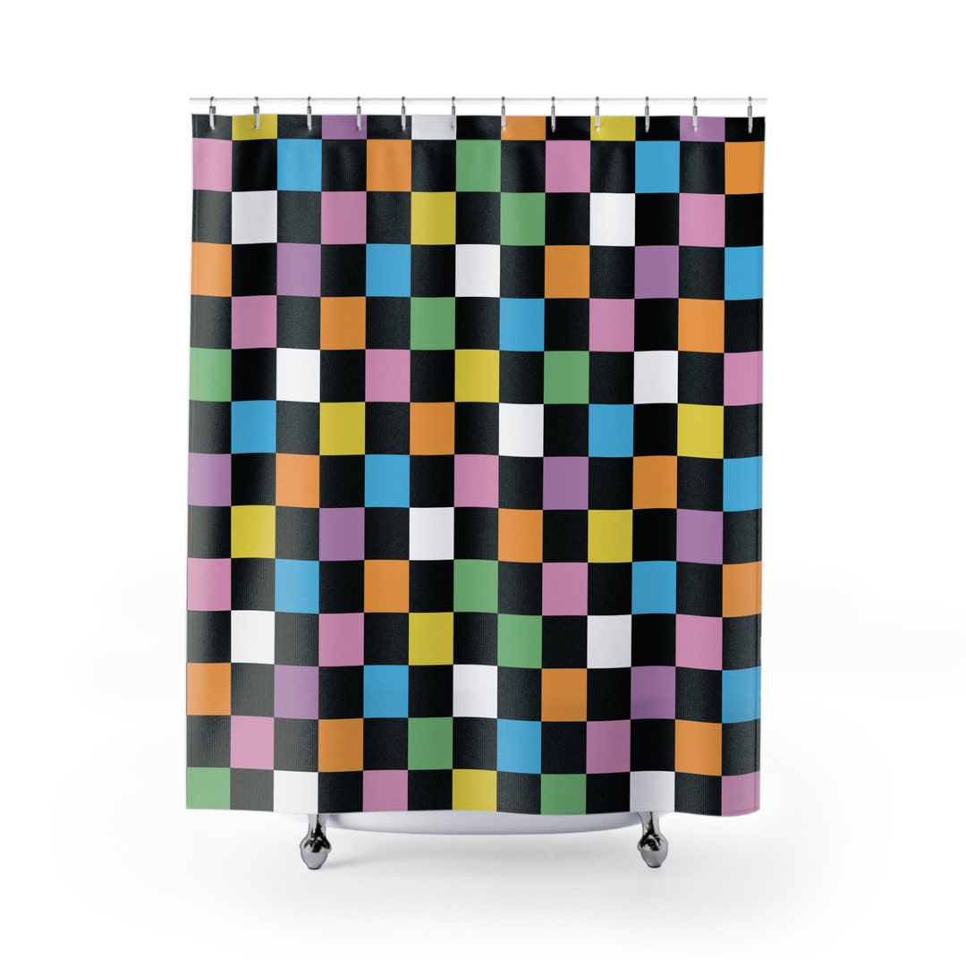 Black and Multi-colored Checkered Shower Curtains. Perfect for That ...