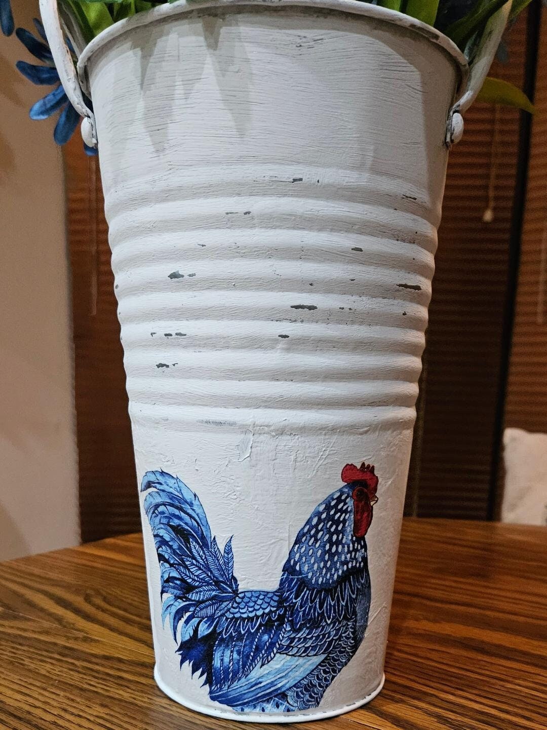 Painted and Distressed White Flower Market Tall Bucket/vase With ...