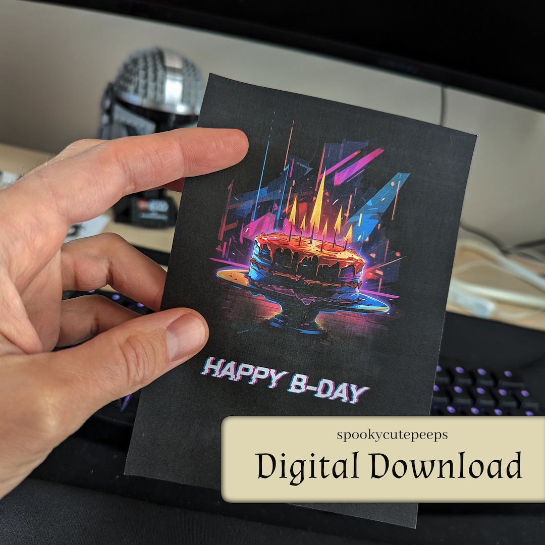 Futuristic Neon Birthday Card, Printable, Digital Download, Dark Future ...