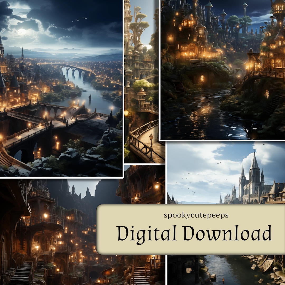 Fantasy City Art Collection - Set of 5 Detailed Printable Digital ...