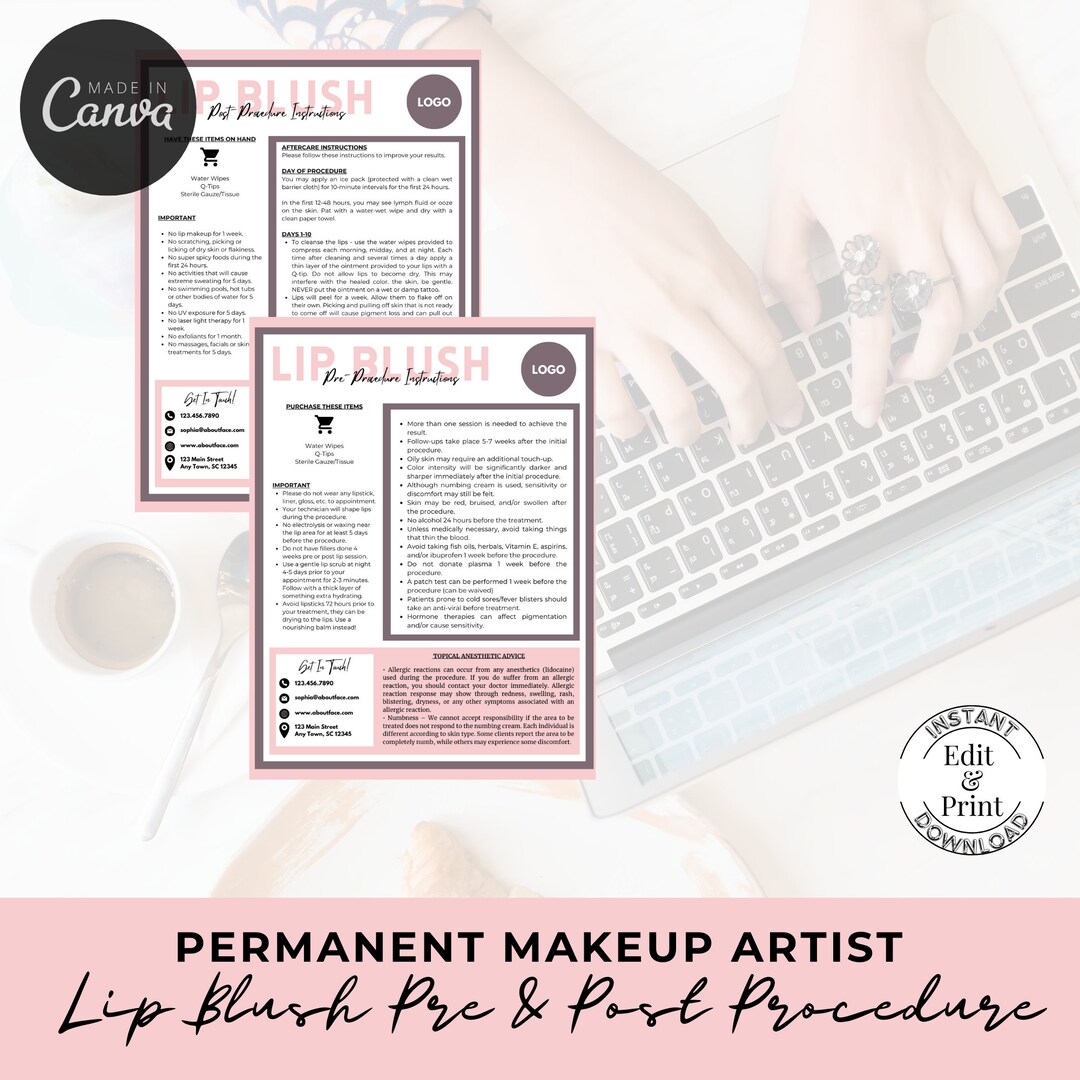 PMU Lip Blush Pre and Post Procedure, PMU Forms, PMU Tech Canva, Pmu ...