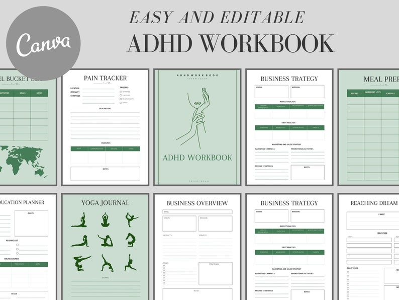 ADHD Therapy Worksheets Recovery Workbook Journal ADHD Digital Planner ...