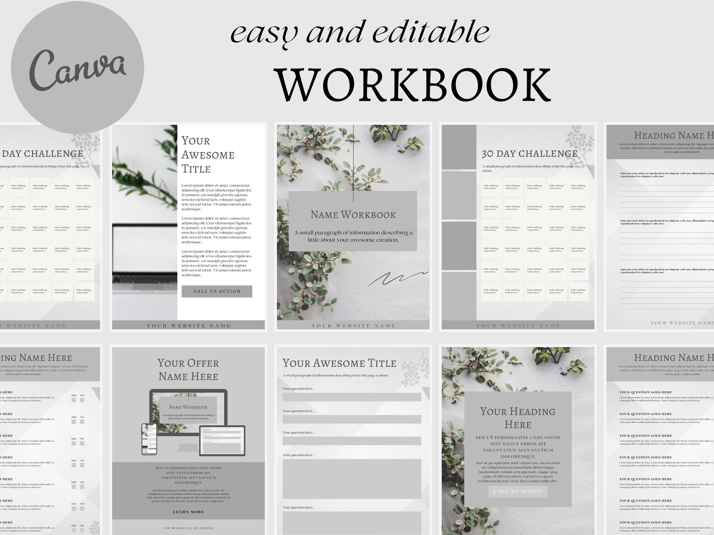 Editable Course / Canva Grey Workbook/ Editable Workbook Template/ Grey ...