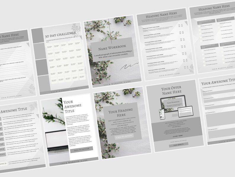 Editable Course / Canva Grey Workbook/ Editable Workbook Template/ Grey ...
