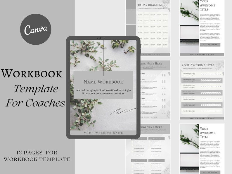 Editable Course / Canva Grey Workbook/ Editable Workbook Template/ Grey ...