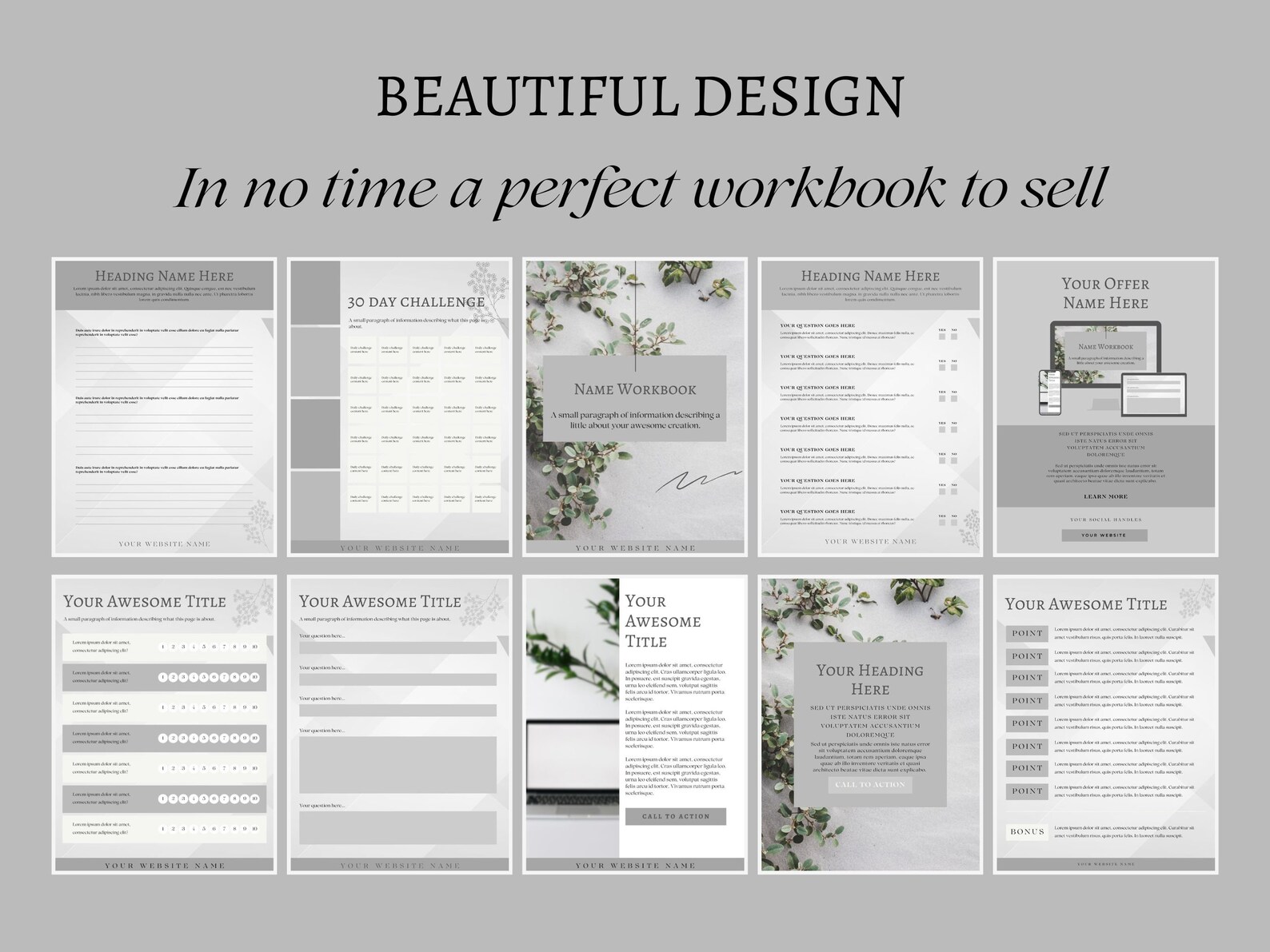 Editable Course / Canva Grey Workbook/ Editable Workbook Template/ Grey ...