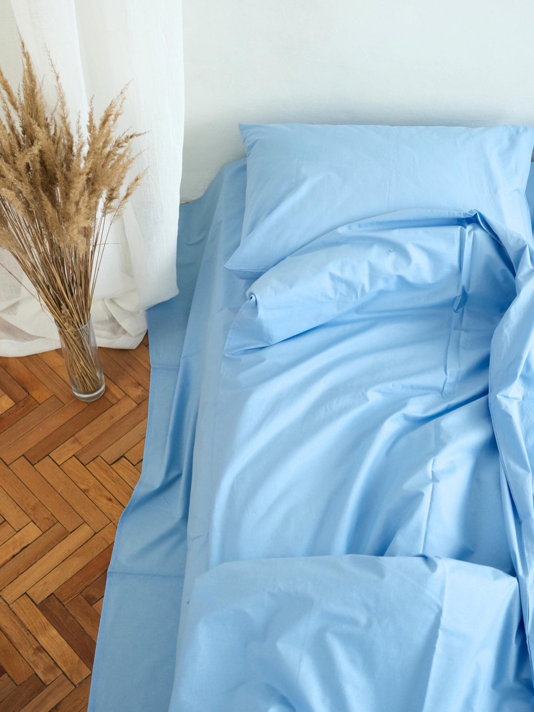 Premium Duvet Cover, Sky Blue Bedding, Cotton Bed Cover, Handmade ...