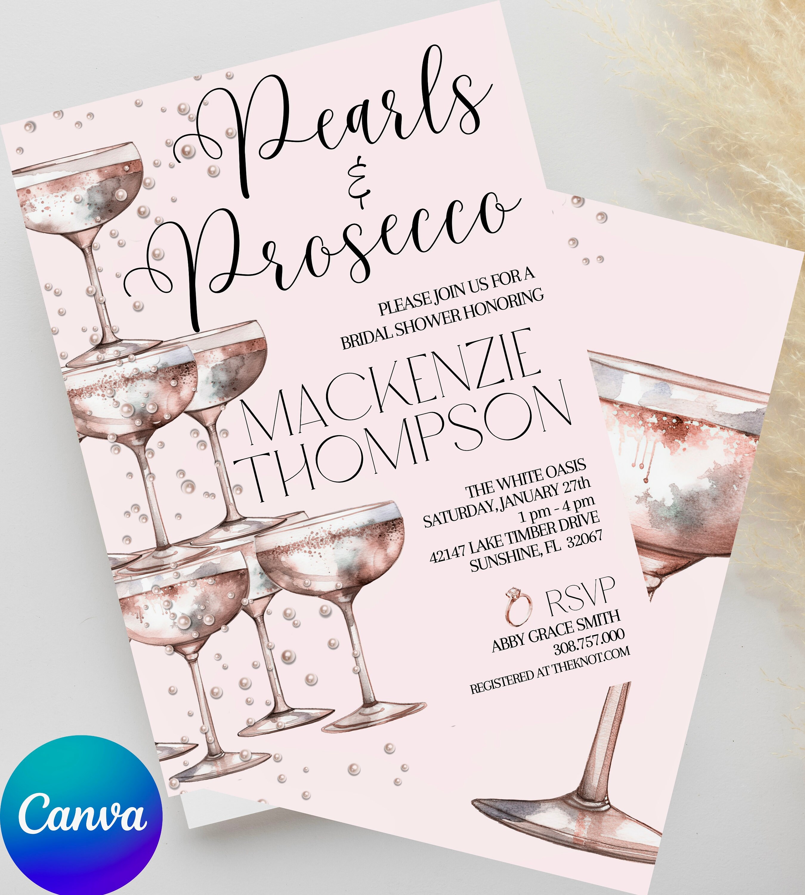 Pearl and Prosecco Theme Bridal Shower Invitation, Bridal Brunch ...