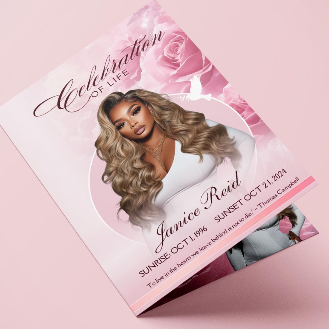 8.5x11 Pink Floral Funeral Program Template (8 Pages) | Bifold Funeral ...
