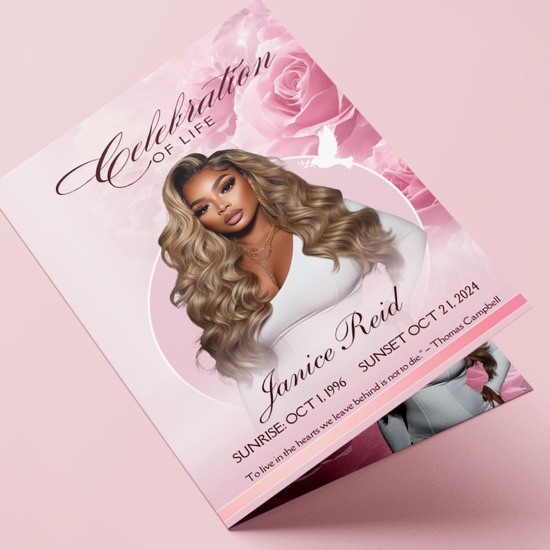 8.5x11 Pink Floral Funeral Program Template (8 Pages) | Bifold Funeral ...