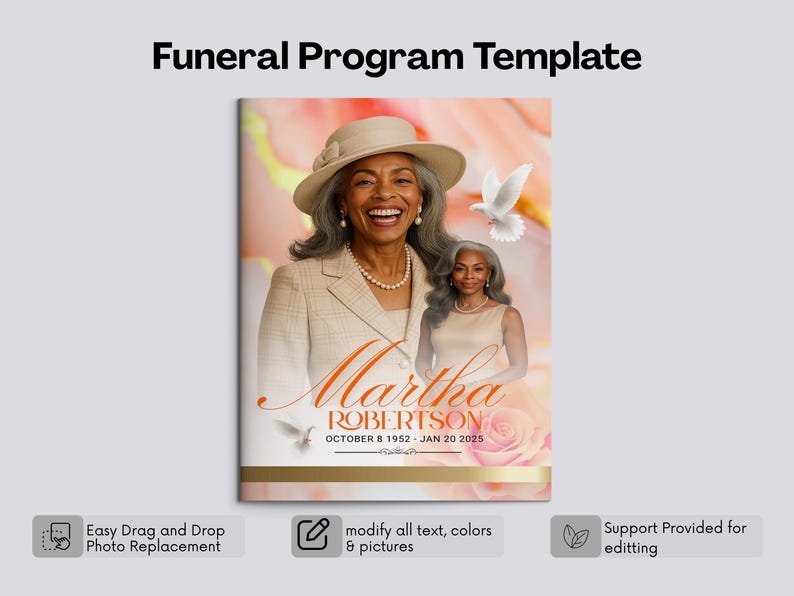 Orange Marble Funeral Program Template (8.5x11 8 Pages) | Peach Funeral ...