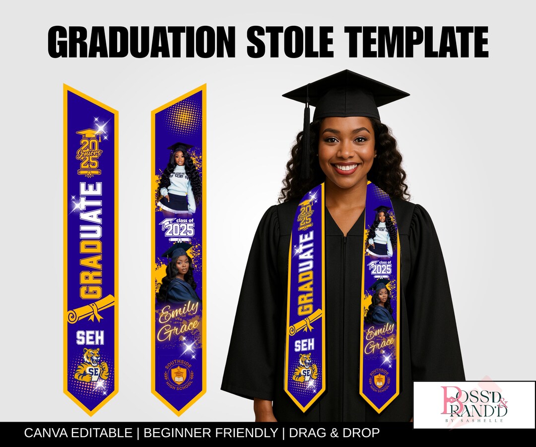Graduation Stole Template 60" Blue and Gold Graduation Stole Design ...