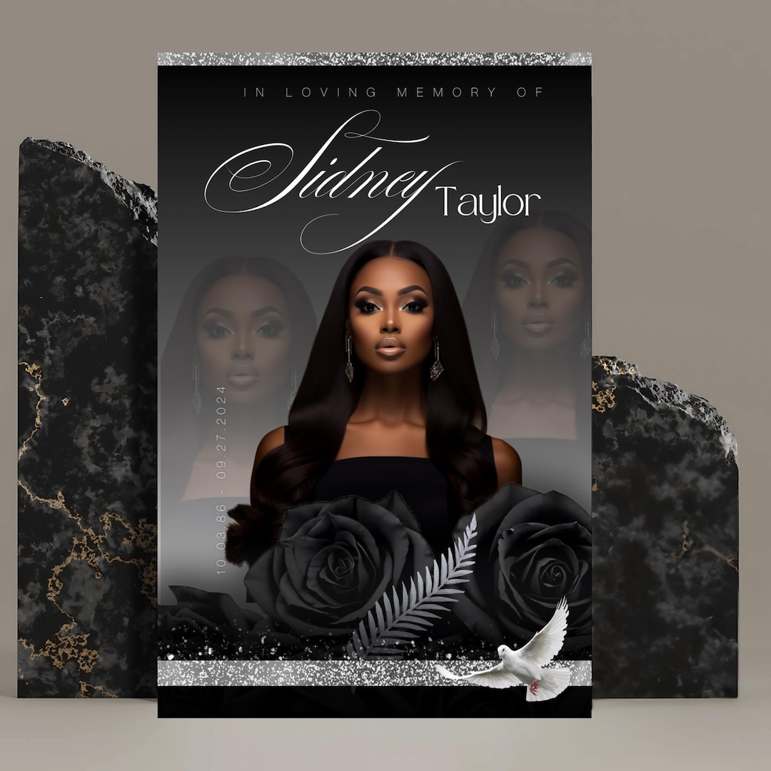 8.5x11 Black and Silver Funeral Program Template for Women (8 Pages ...