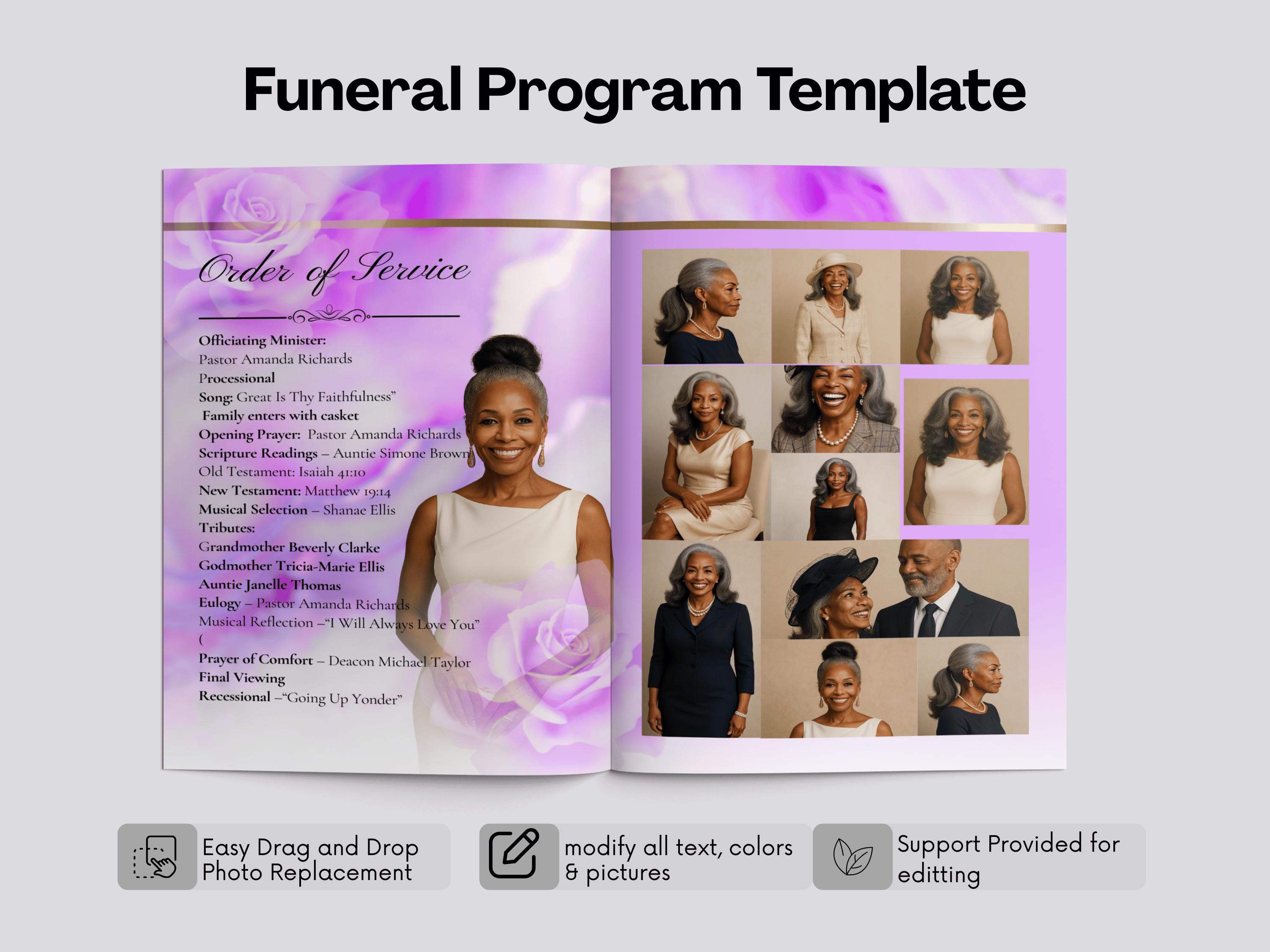 Purple Marble Funeral Program Template (8.5x11 8 Pages) | Lavender ...