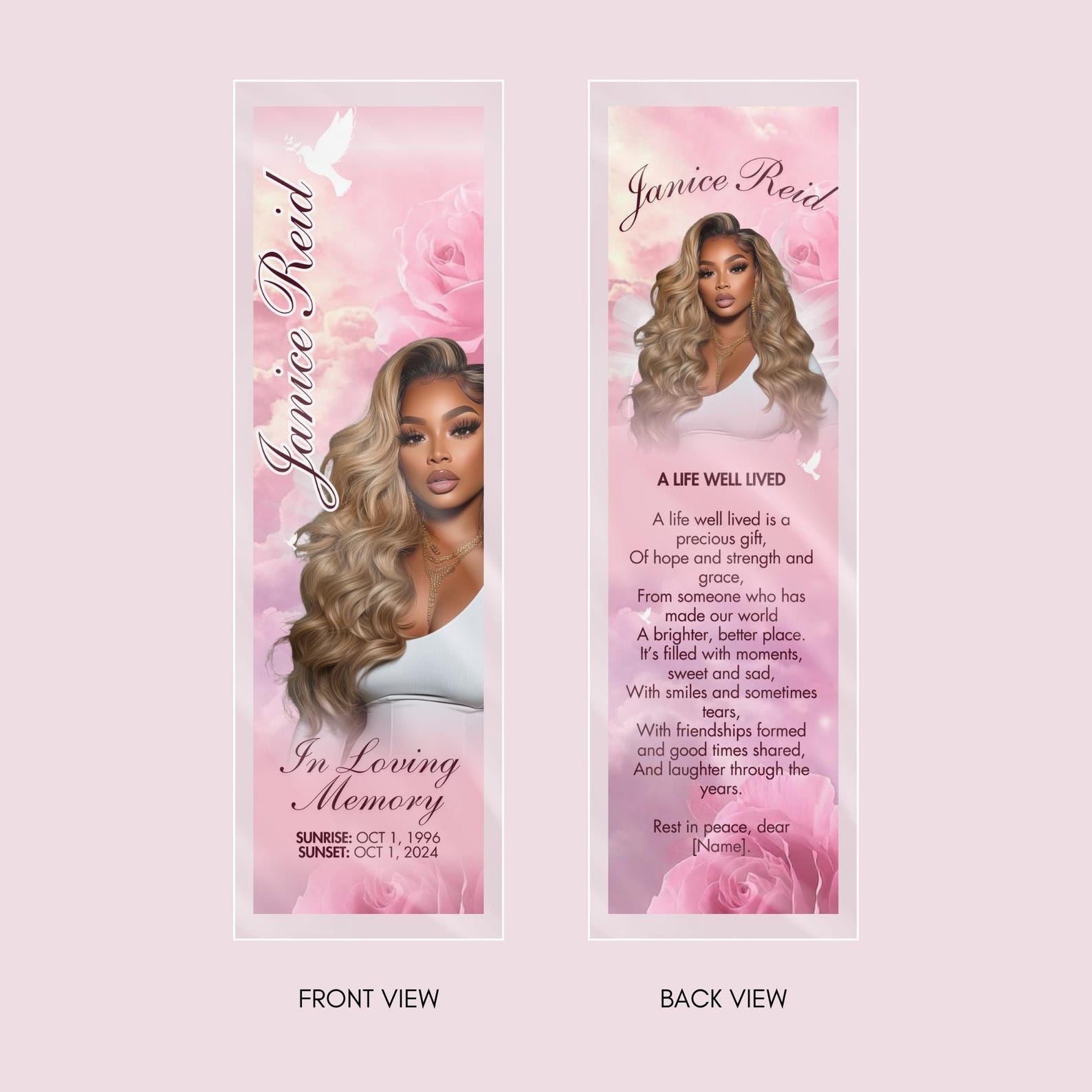 DIY 2x7 Memorial Bookmark Template| Double Sided Funeral Bookmark ...