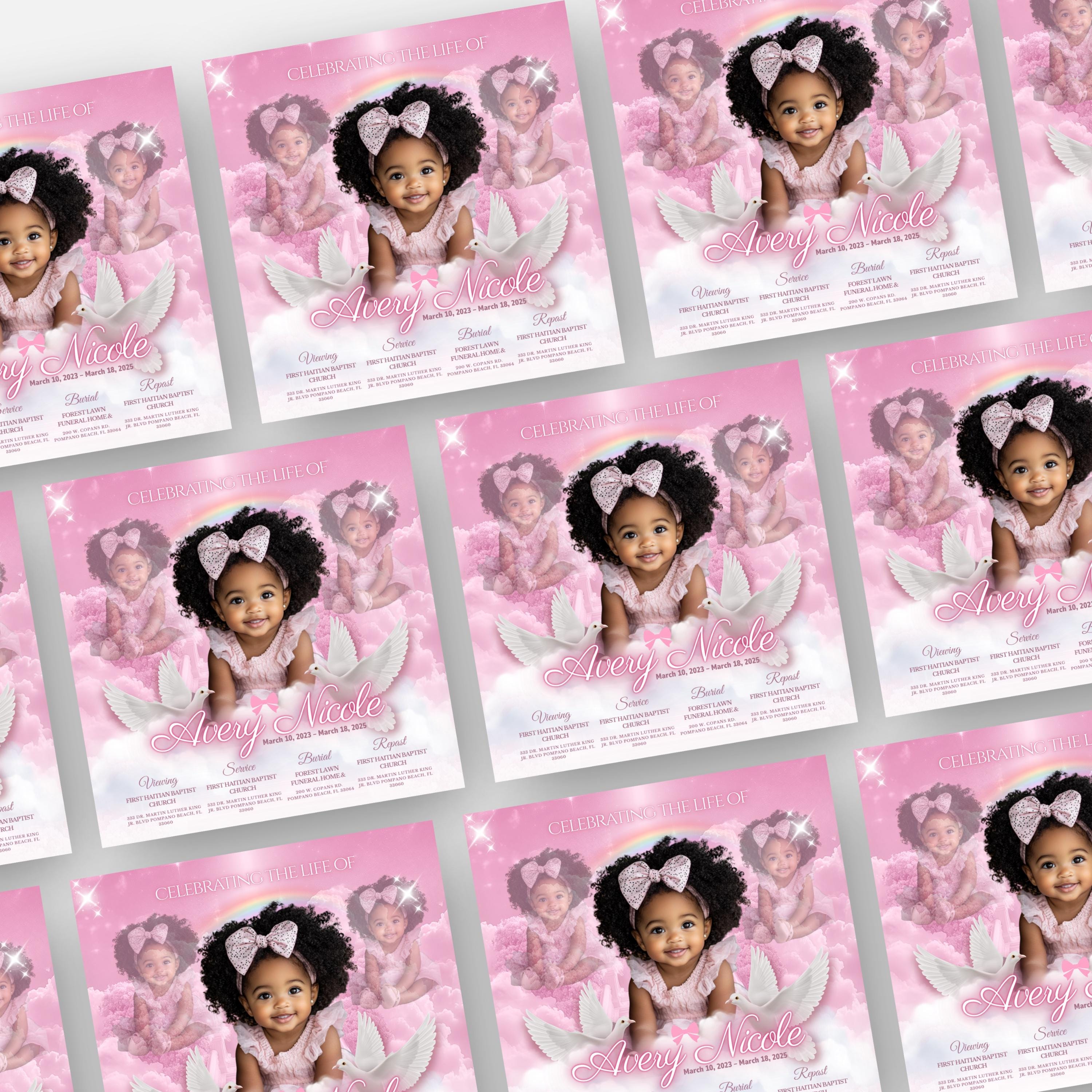 Baby Girl Funeral Flyer Baby Pink Funeral Announcement Flyer Kids ...
