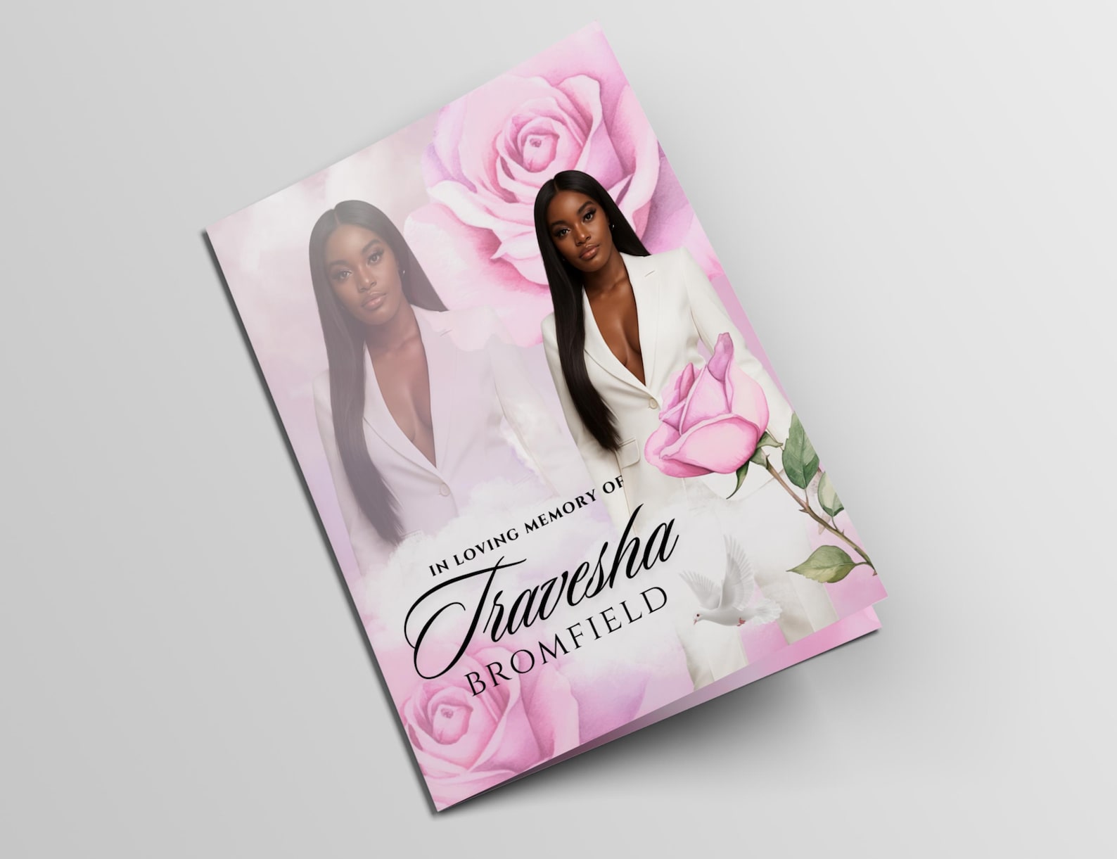 11x17 Pink Rose Watercolor Funeral Program Template (8 Pages) | Funeral ...