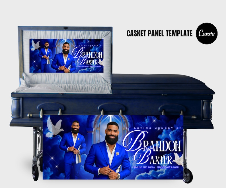 Blue Elegant Memorial Casket Panel Insert Template – 31 X 14 | Canva ...