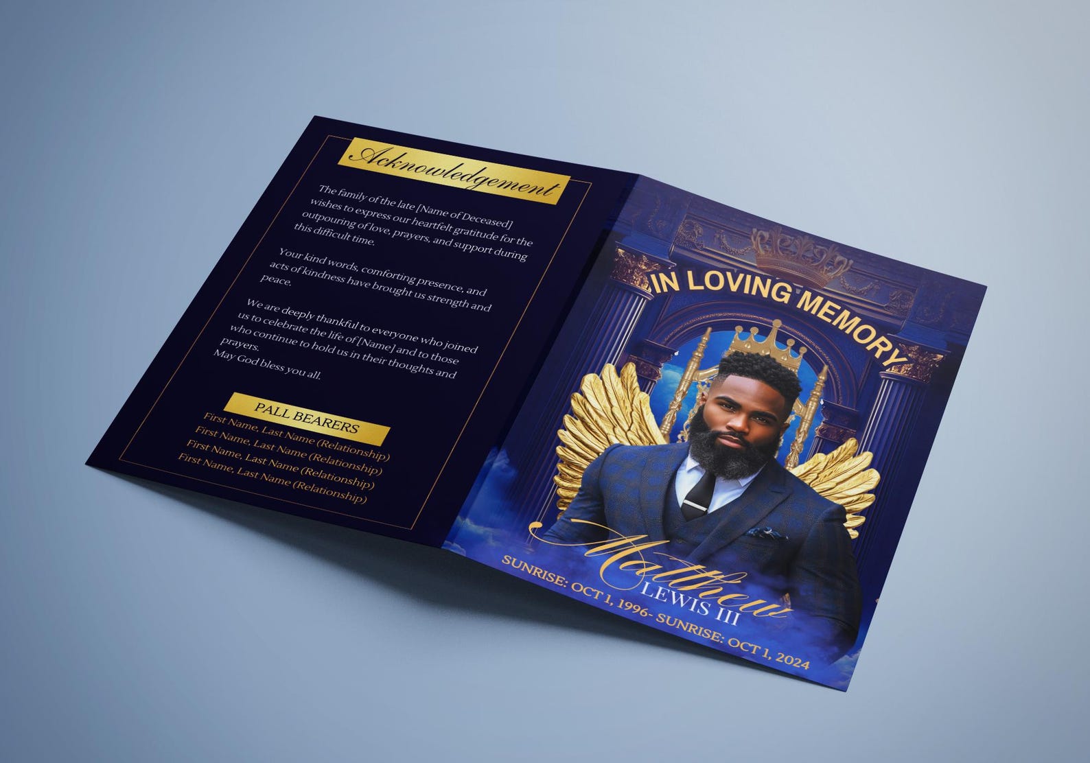 8.5x11 Luxury Dark Blue Funeral Program Template (8 Pages) | Bifold ...