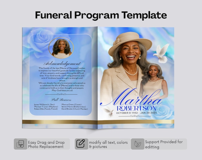 Blue Marble Funeral Program Template (8.5x11 8 Pages) | Blue Funeral ...