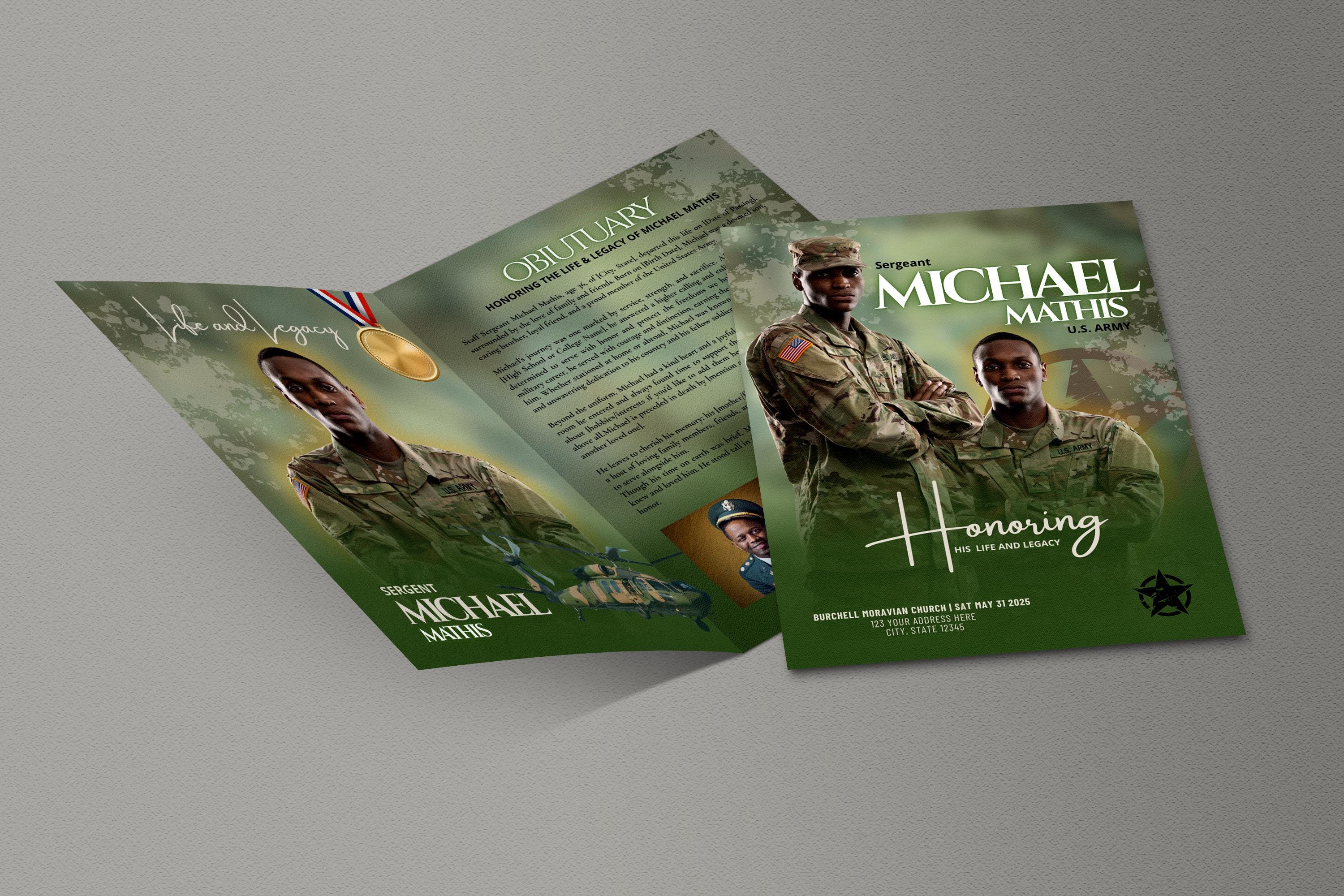 11x17 Army Funeral Program Template| Soldier Funeral Obituary Program ...