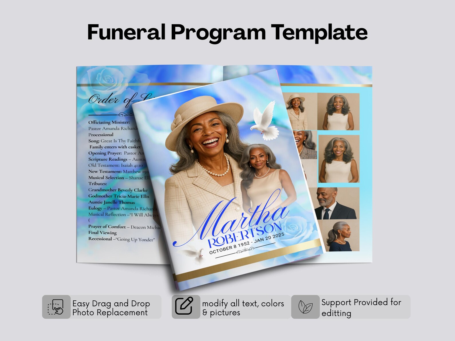 Blue Marble Funeral Program Template (8.5x11 8 Pages) | Blue Funeral ...