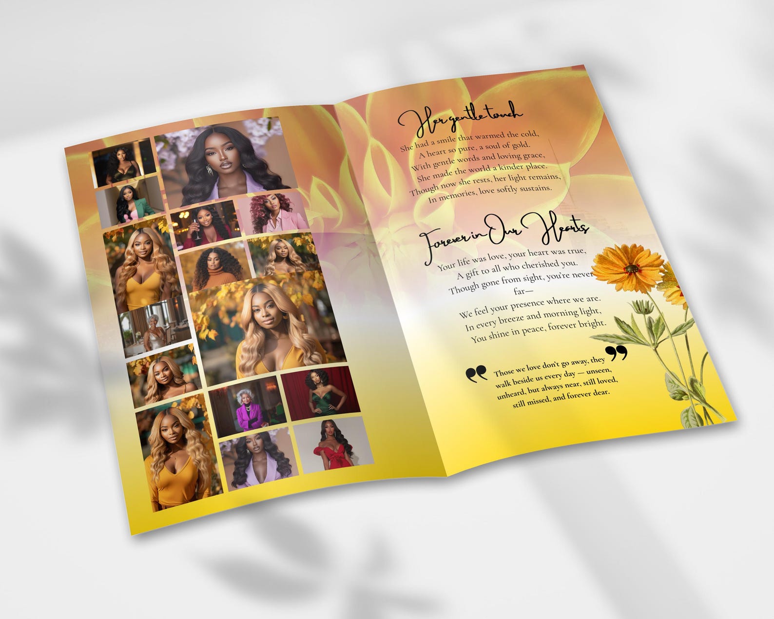 17x11 Yellow Funeral Program Template| Yellow Tabloid Bifold Program ...