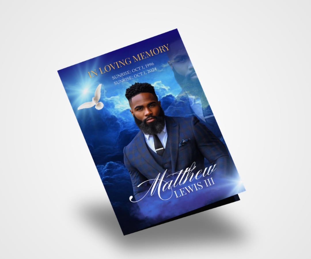 11x17 Blue Sky Funeral Program Template (8 Pages) | Bifold Tabloid Size ...