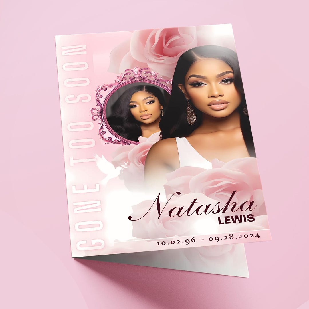 8.5x11 Pink Rose Funeral Program Template (8 Pages) | Bifold Funeral ...