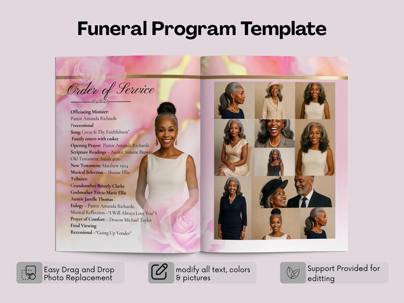 Pink Marble Funeral Program Template (8.5x11 8 Pages) | Pink Funeral ...