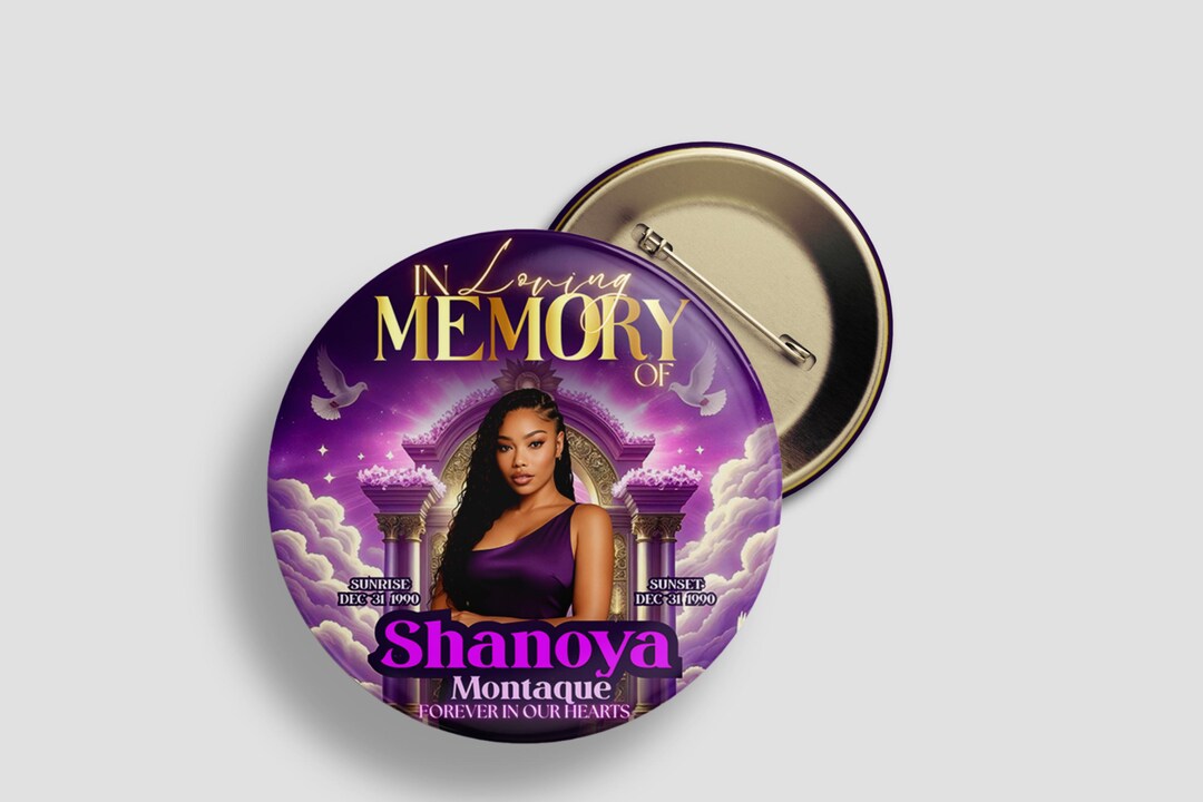 Purple in Loving Memory Memorial Pin Back Button Template| Funeral Pin ...