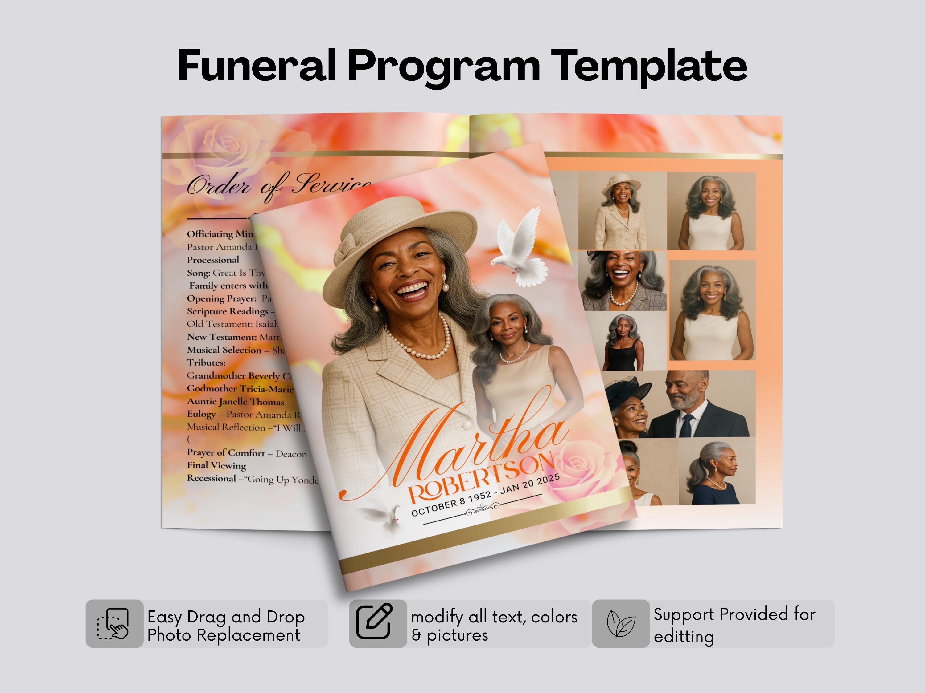 Orange Marble Funeral Program Template (8.5x11 8 Pages) | Peach Funeral ...