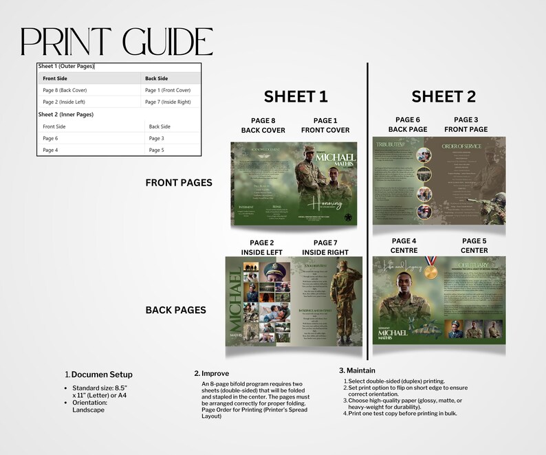 11x17 Army Funeral Program Template| Soldier Funeral Obituary Program ...