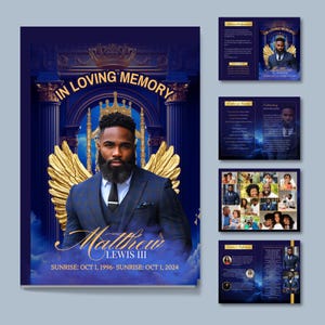 8.5x11 Luxury Dark Blue Funeral Program Template (8 Pages) | Bifold ...