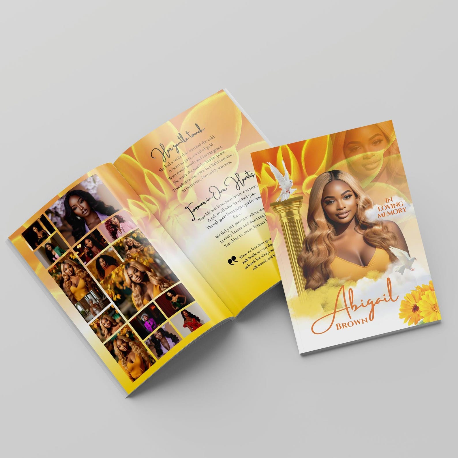 17x11 Yellow Funeral Program Template| Yellow Tabloid Bifold Program ...