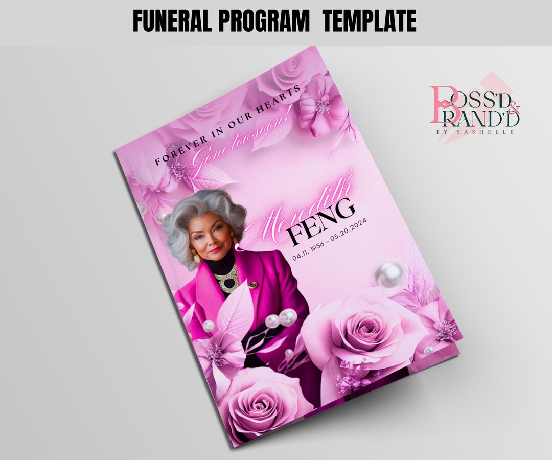 8.5x11 Pink Floral Funeral Program Template (8 Pages) | Bifold Funeral ...