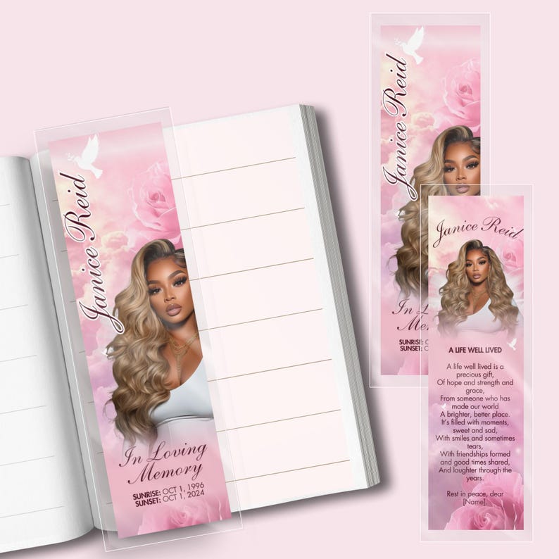 DIY 2x7 Memorial Bookmark Template| Double Sided Funeral Bookmark ...