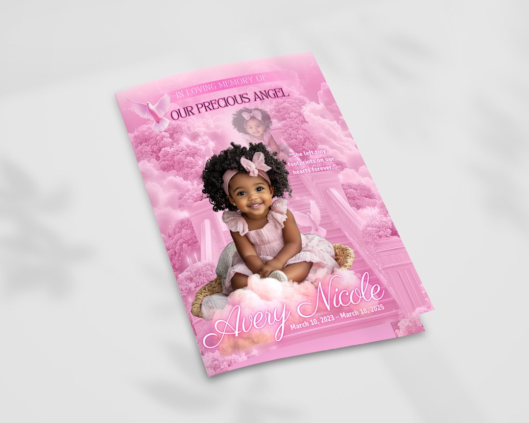 Light Pink Baby Girl Funeral Program Template | 8-page Baby Memorial ...