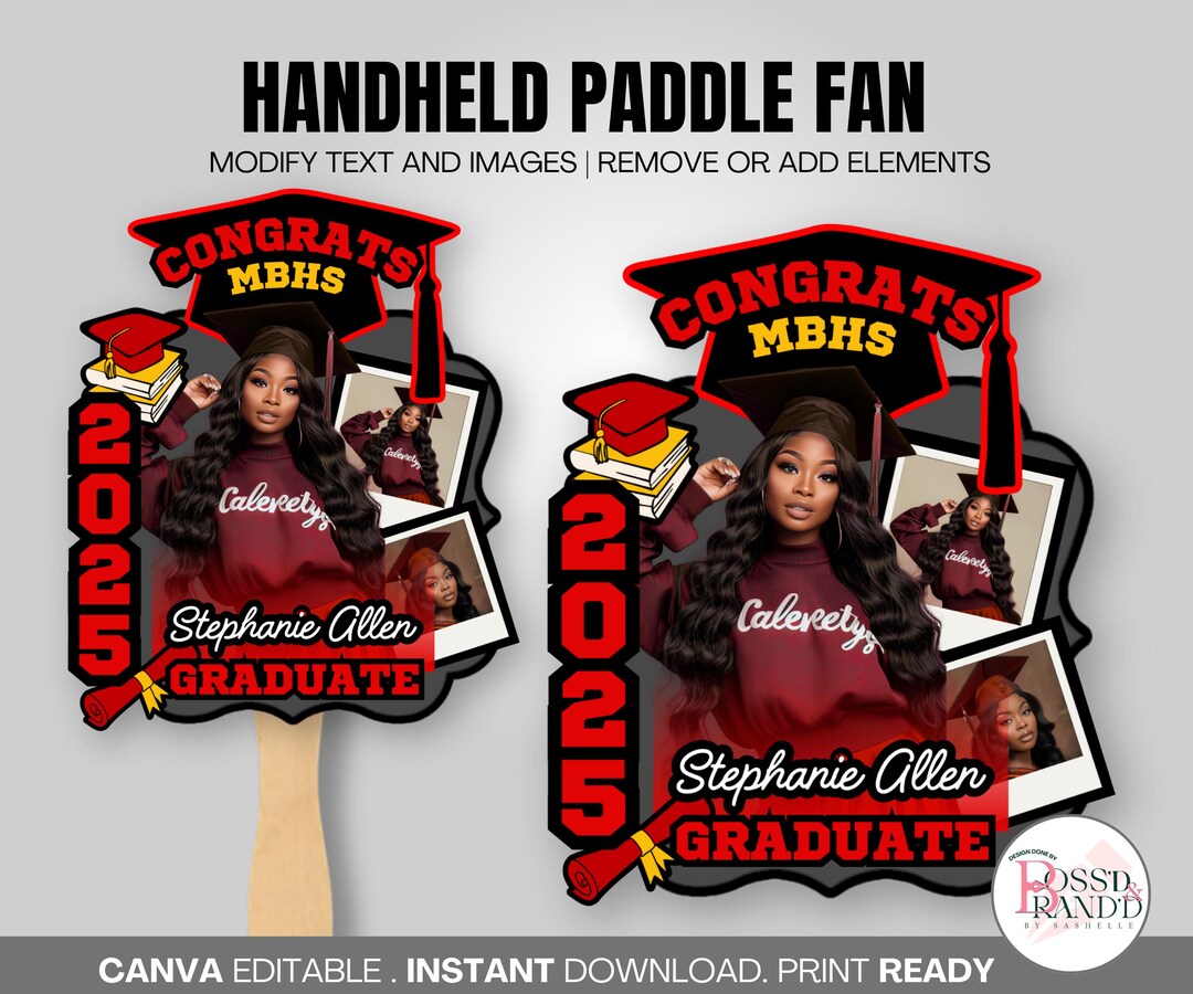 Graduation Fans Template Red Class of 2026 Grad Fan Canva Template ...