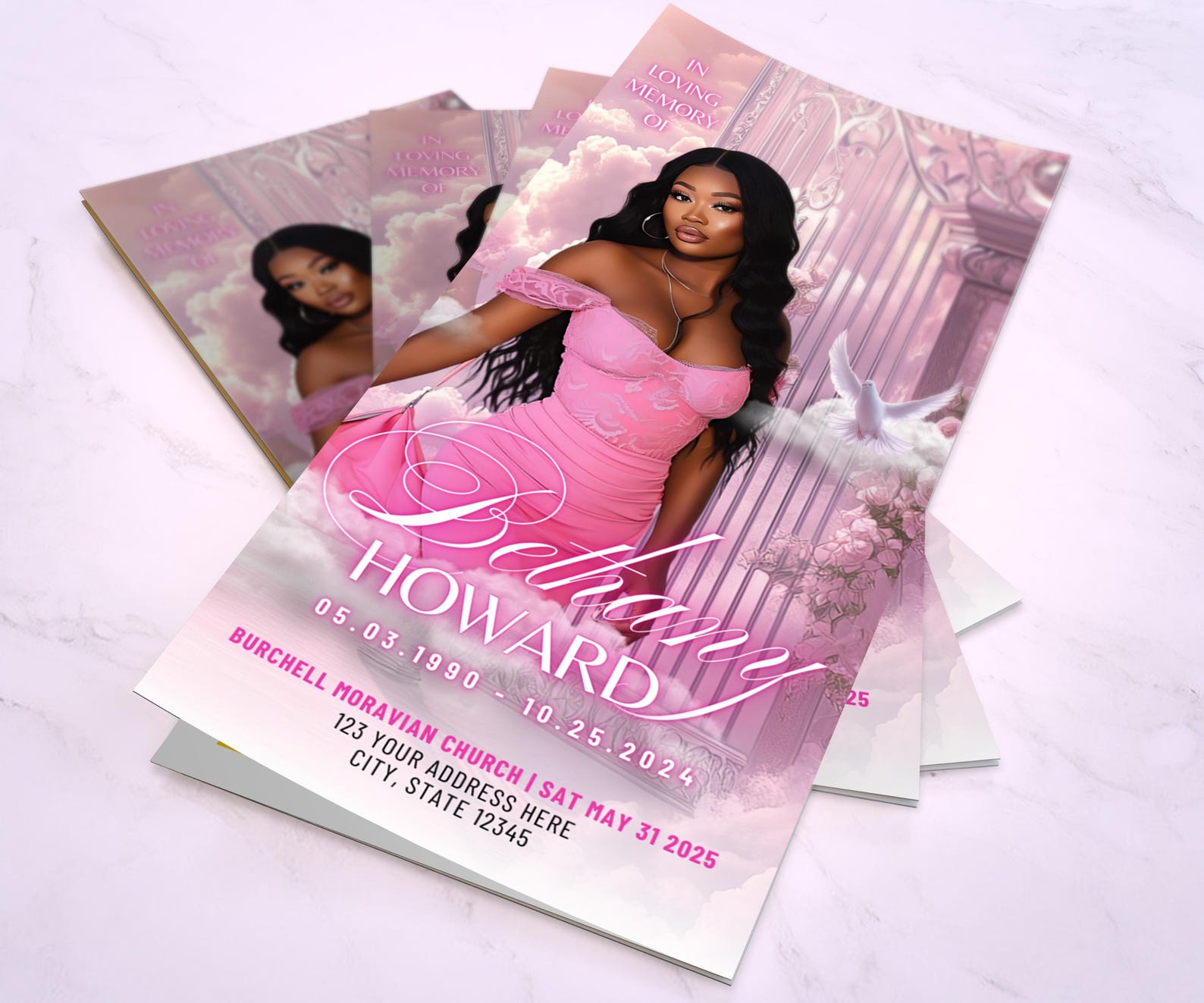 17x11 Pink Trifold Funeral Program Template | Trifold Funeral Program ...