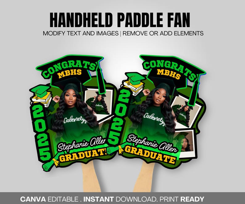 2026 Graduation Fan Template Blue Editable Canva Senior Photo Paddle ...