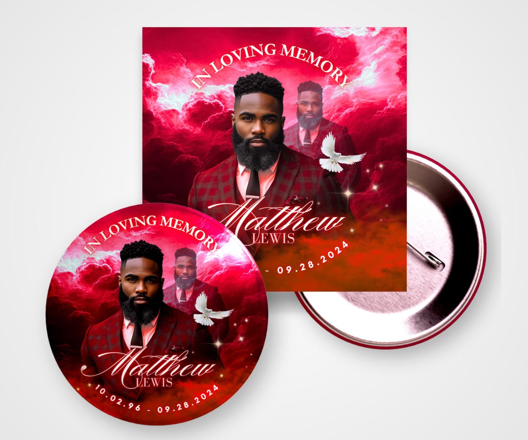 Red Sky Memorial Pin/button Template| Red Funeral Pin Design| Funeral ...