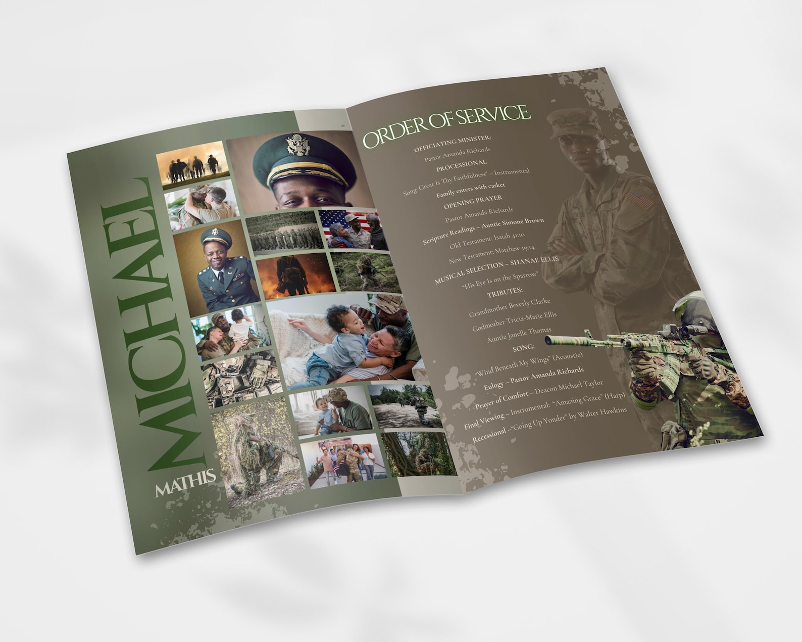 11x17 Army Funeral Program Template| Soldier Funeral Obituary Program ...